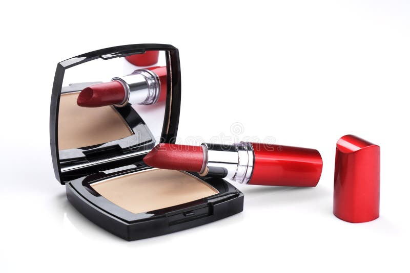 Lipstick and Powder Compact Stock Image - Image of reflection, close ...
