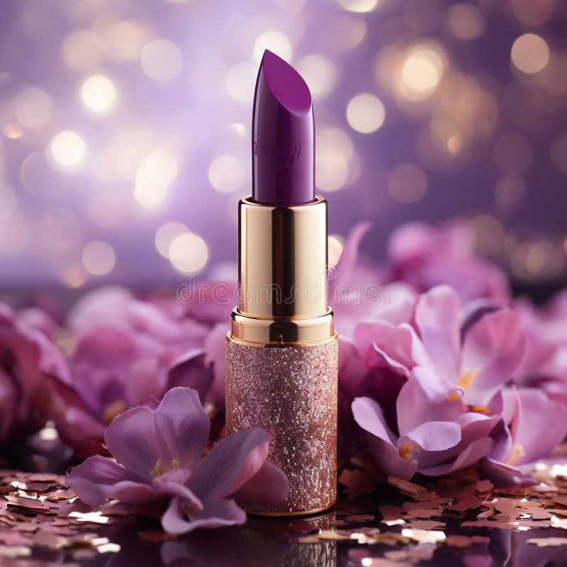 Lipstick on Purple Background with Bokeh Effect, Beauty Concept Stock ...