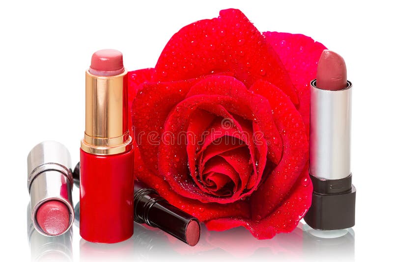 Lipstick and a red rose stock image. Image of water, lipstick - 25276619