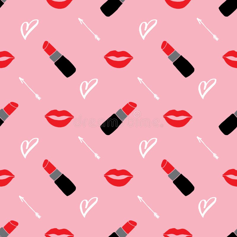 Lipstick Seamless Pattern, Hand Drawn Fashion and Beauty Elements ...