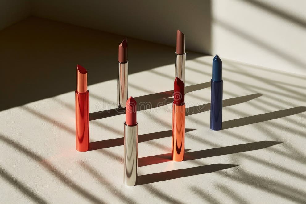 Lipstick Tubes Casting Long Shadows on Surface Stock Image - Image of ...