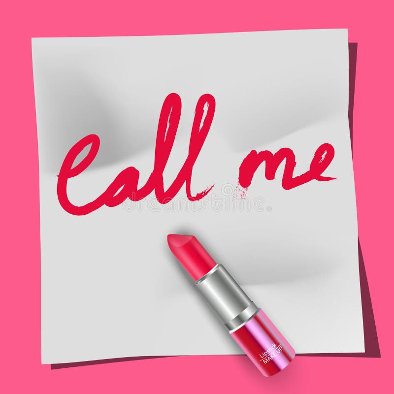 Lipstick and the Words Call Me on the Notepad Pink Background Stock ...