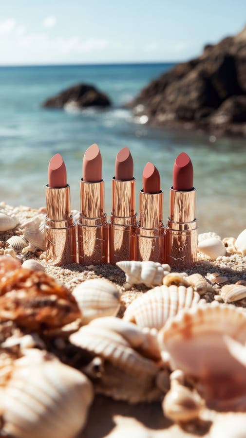 Lipsticks Arranged on a Beach Stock Image - Image of aesthetic, makeup ...