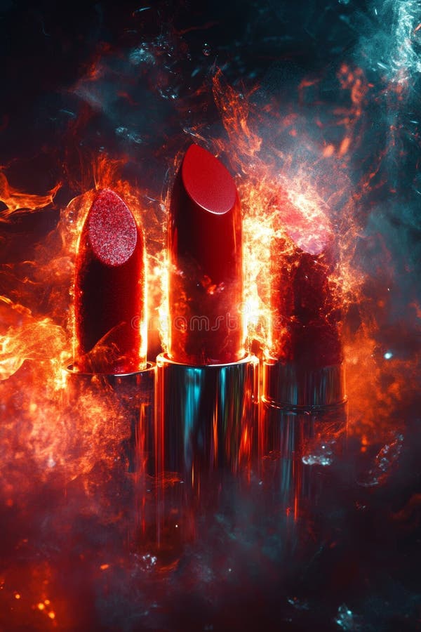 Lipsticks Fused with Abstract Fire Shapes, Symbolizing Passion and ...