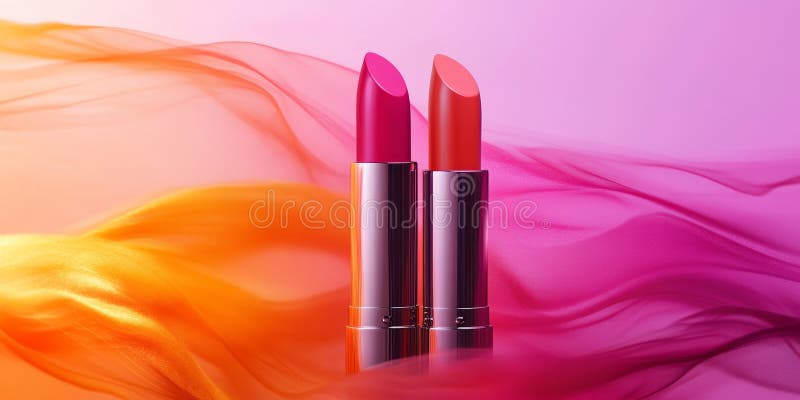 Lipsticks Hovering Over a Soft Gradient of Pink and Orange Abstract ...