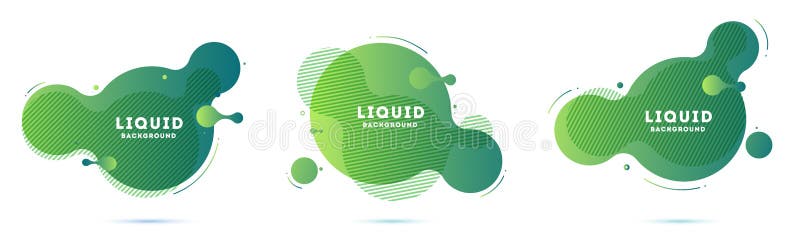Liquid Abstract Element Set. Cyan, Blue, Green Blobs, Hatched Forms ...