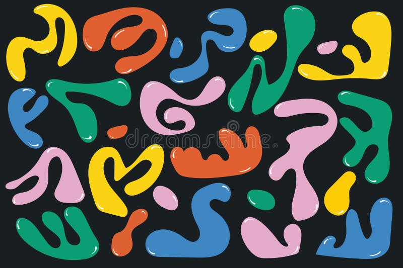 Liquid Abstract Organic Blob Shapes. Wavy Elements Bubbles and Drops in ...