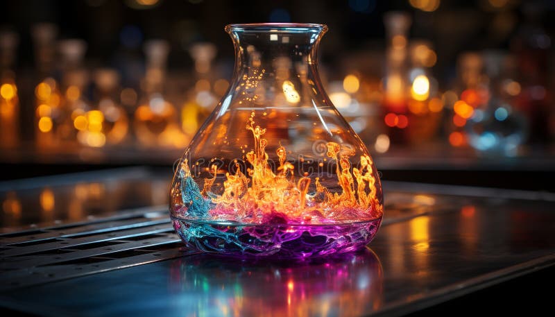 Liquid Alcohol Drink at Night in Drinking Glass on Table at Bar ...