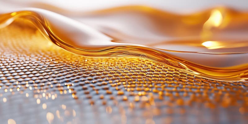 Liquid Amber Flows Smoothly Over a Textured Surface, Illuminated by ...