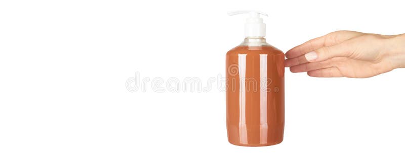 Liquid Antibacterial Soap in Bottle with Hand. Isolated on White ...