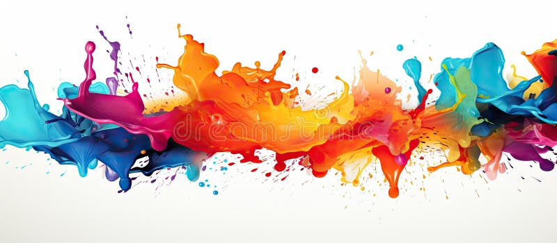 Liquid Art Paint in a Rectangular Row of Colorful Splashes on White ...