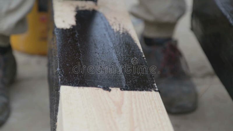Liquid Bitumen is Applied To the Wood Beam. Stock Footage - Video of ...