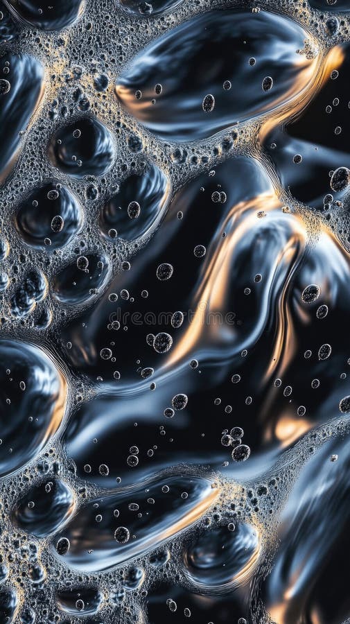 Liquid Black Marble Background with Fluid Bubbles and Obsidian ...