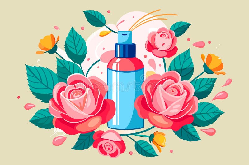 Atomizer Spray among Delicate Pink Roses Flowers Stock Illustration ...