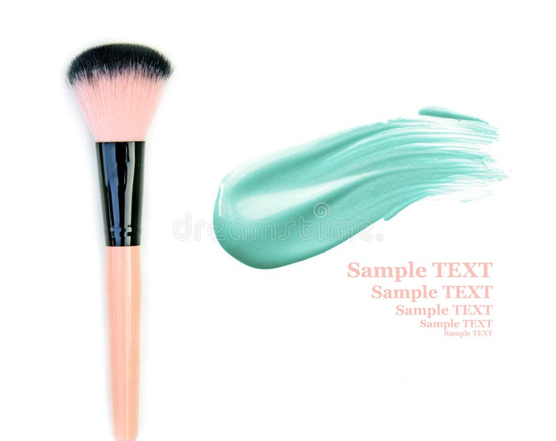 Liquid Blue Foundation Isolated on White with Brush and Sample Text ...