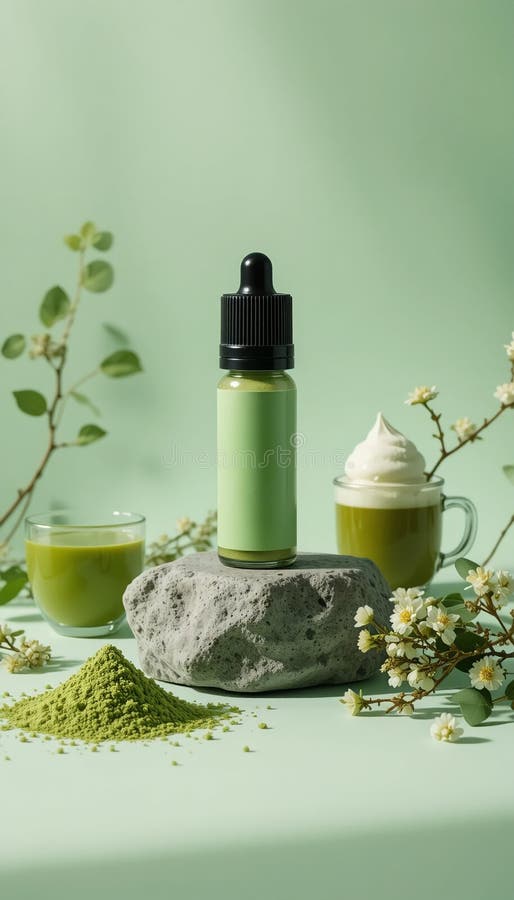 Liquid Bottle Mockup Design with Matcha Flavor Stock Illustration ...
