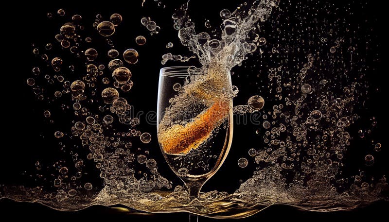 Liquid Bubbled, Drops Splashed, Celebrating with Champagne Generated by ...