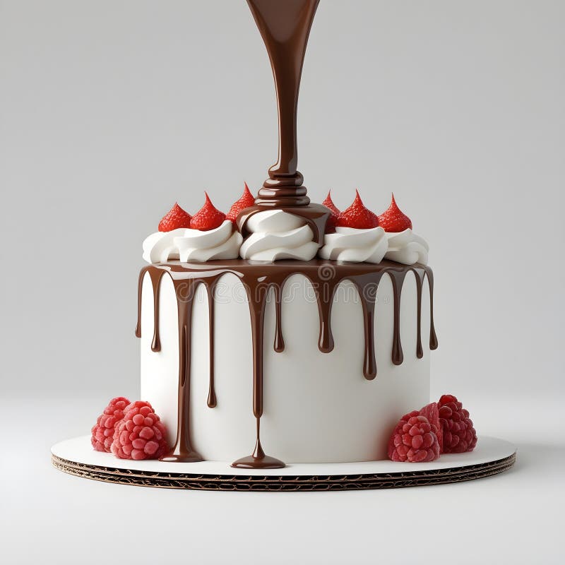 Liquid Chocolate Dripping from Cake on White Background with Clipping ...