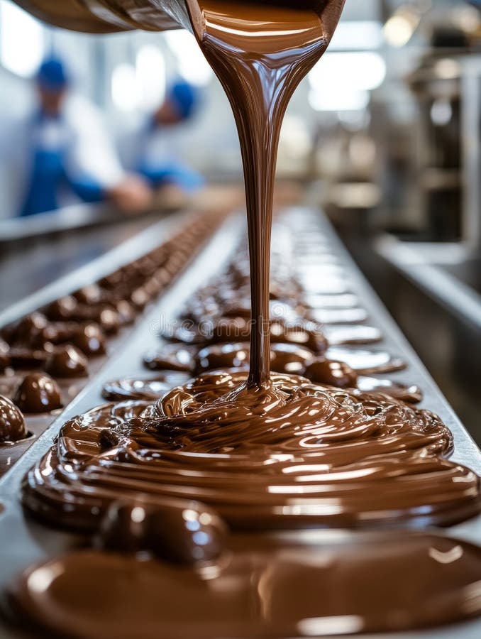 Liquid Chocolate Flowing in a Confectionery Factory. Stock Image ...