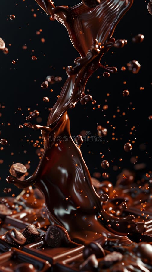 Liquid Chocolate Splash with Chocolate Pieces Stock Photo - Image of ...