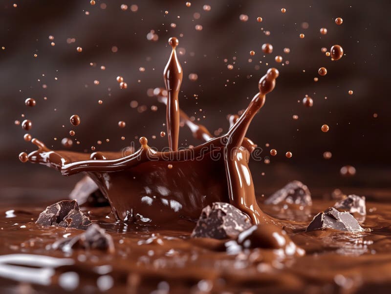Liquid Chocolate Splash with Chunks Stock Photo - Image of food, glossy ...