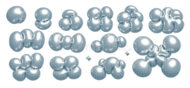 Liquid Chrome Babble Molecule Elements Set in Dotted Halftone Style ...