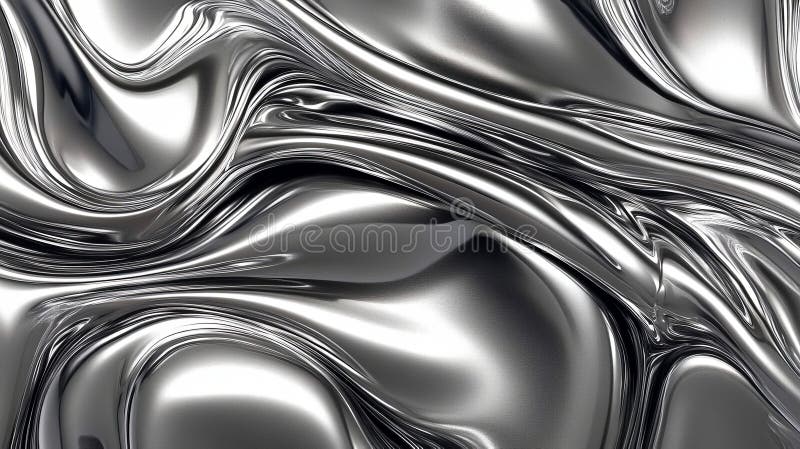 Liquid Chrome Background, Abstract Silver Fluid, Wavy Texture, Metallic ...