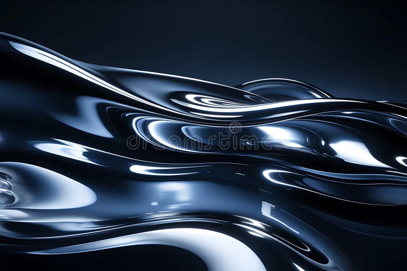 Liquid Chrome Waves Abstract Background with Light Reflections Surface ...