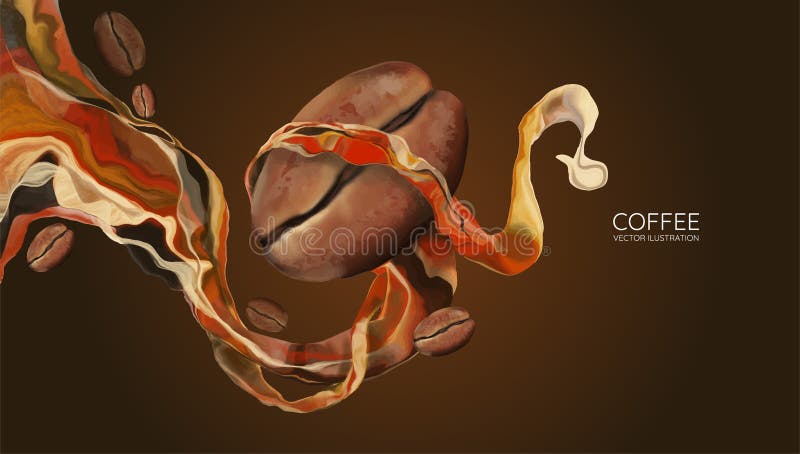 Liquid Coffee Splash Shape with Coffee Bean, Isolated Design Element ...