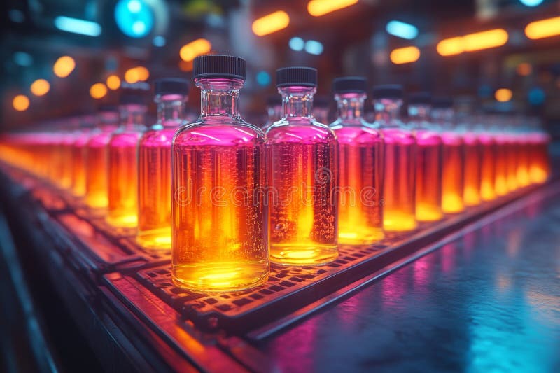 Generative Ai, Liquid Liquid in Colorful Glasses on a Metal Laboratory ...