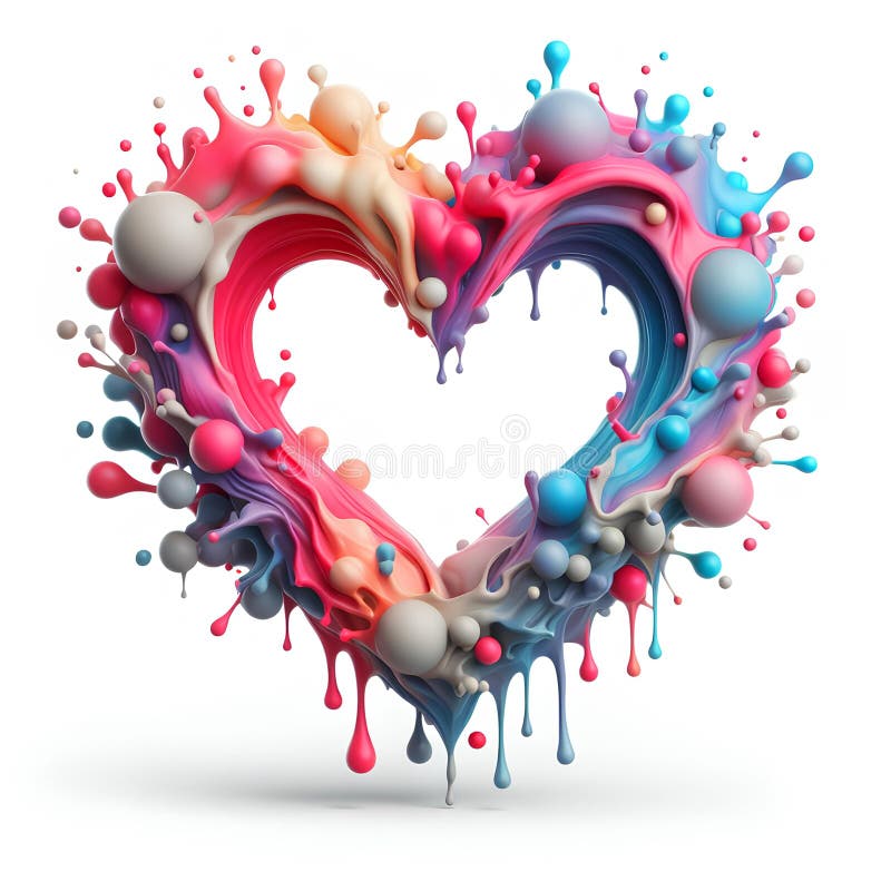 Liquid Colorful Paint Splash Heart Shape with Empty Center Isolated on ...