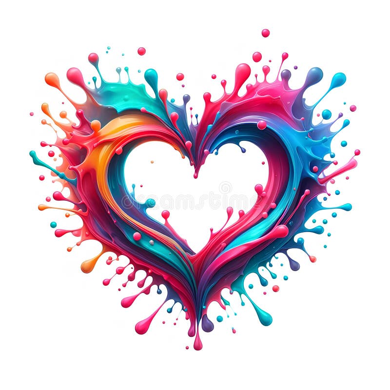 Liquid Colorful Paint Splash Heart Shape with Empty Center Isolated on ...