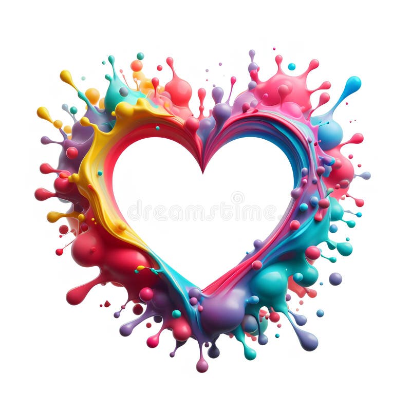 Liquid Colorful Paint Splash Heart Shape with Empty Center Isolated on ...