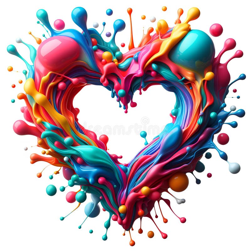 Liquid Colorful Paint Splash Heart Shape with Empty Center Isolated on ...