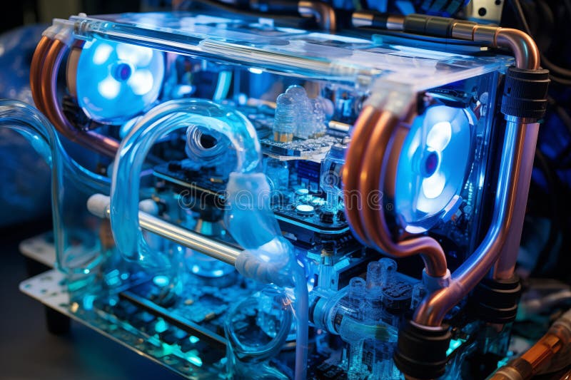 Liquid Cooling System with Transparent Tubing for CPU. Generative AI ...