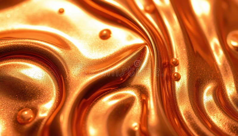 Liquid Copper Background with Smooth, Flowing Texture and Bubbles ...
