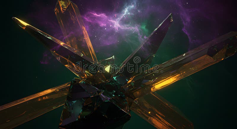 Liquid Crystal Green Formations Intersecting Amber Planes with Violet ...