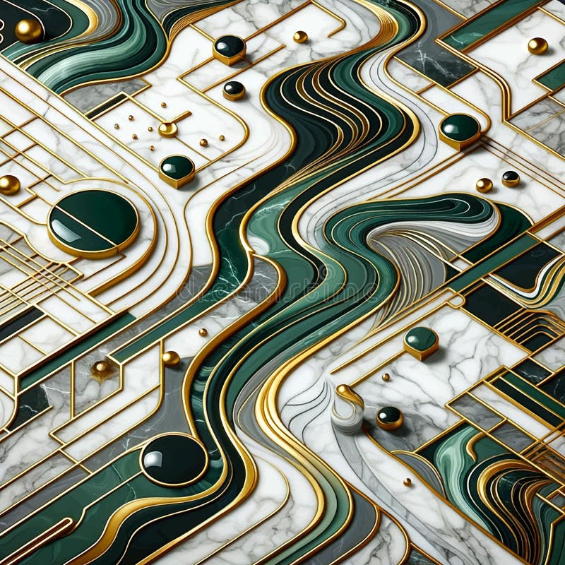 Liquid 3d Abstract Marble Microchip Style Pattern Background with Gold ...