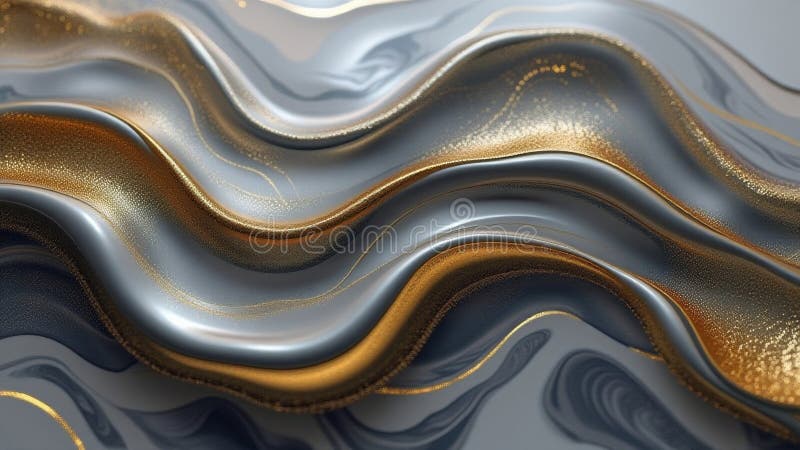 Liquid 3D Wallpaper in Gray and Gold Tones Stock Illustration ...