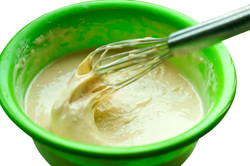 Stir the Dough for Pancakes, Dough for Baking in a Green Bowl Stock ...