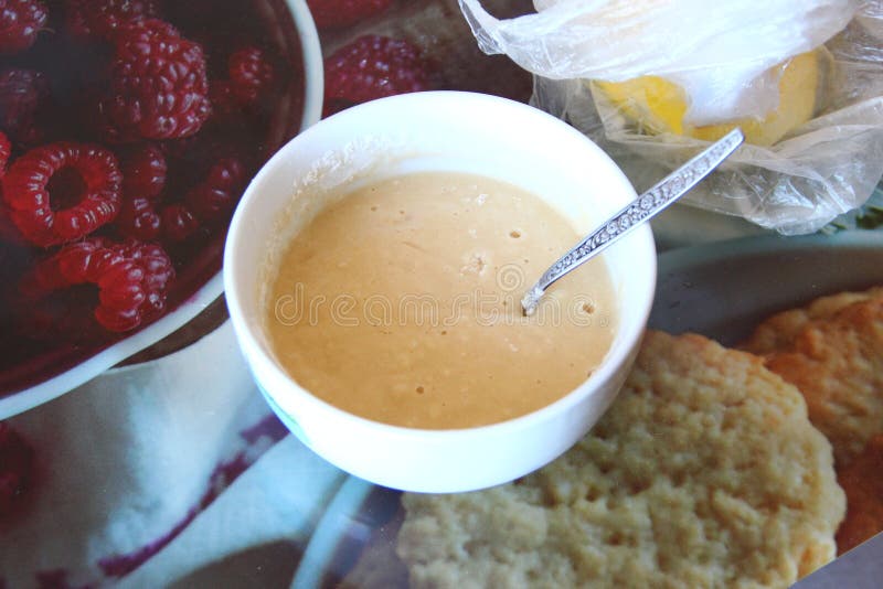 Liquid Dough in a Plate on the Table Stock Photo - Image of meal, dough ...