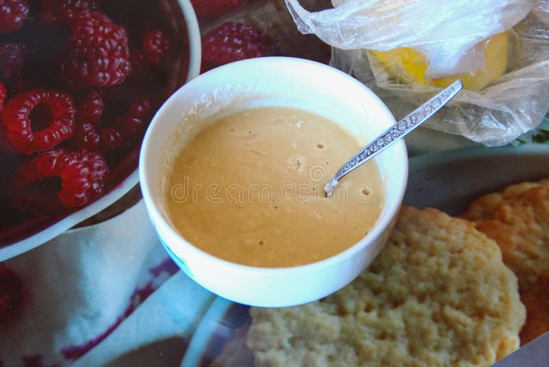 Liquid Dough in a Plate on the Table Stock Image - Image of lunch ...