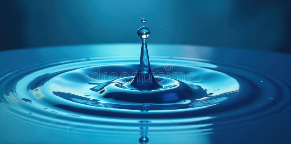 Liquid Droplet Impact, Blue Water Surface Ripples, Water, Wave Stock ...