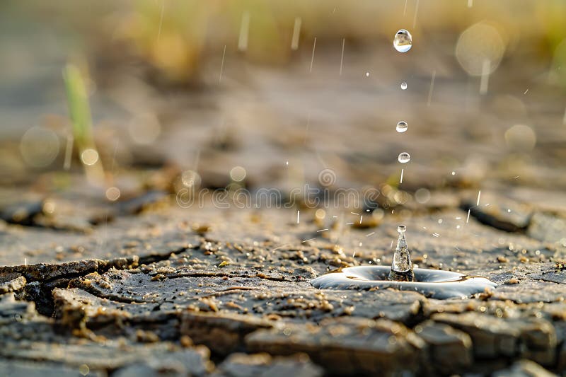 Liquid Droplets Fall on Parched Soil, Creating a Mesmerizing Sight of ...