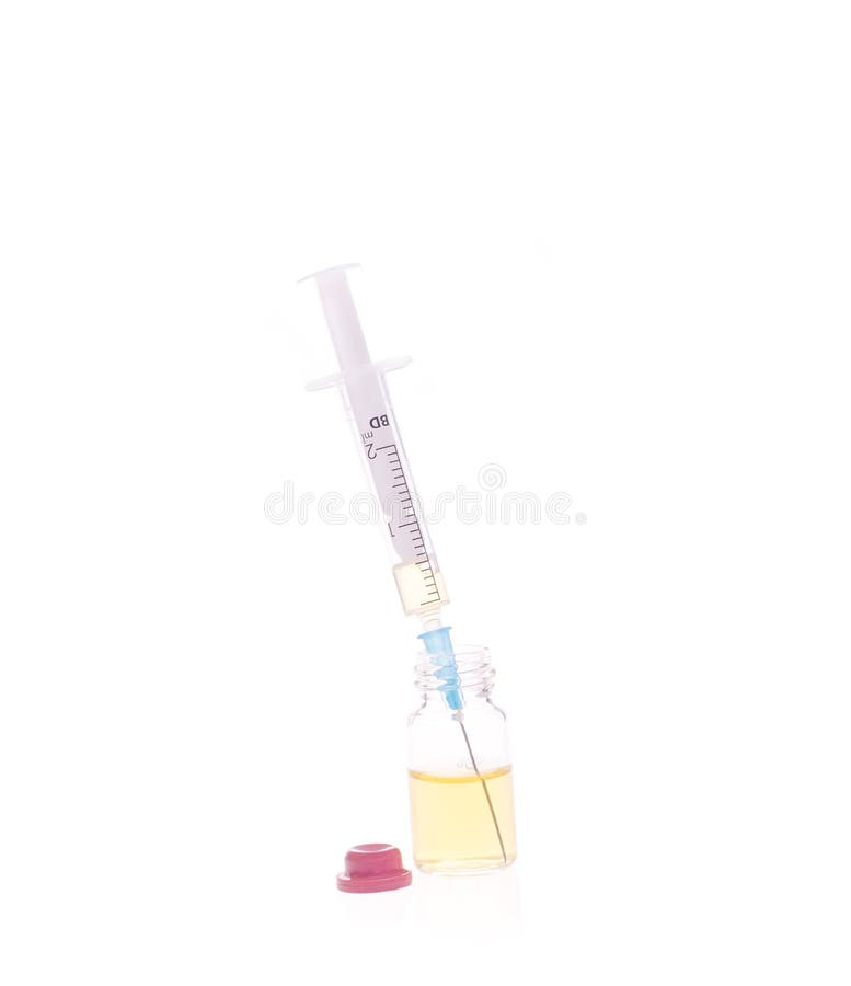 A Liquid-filled Syringe and a Bottle Stock Image - Image of health ...