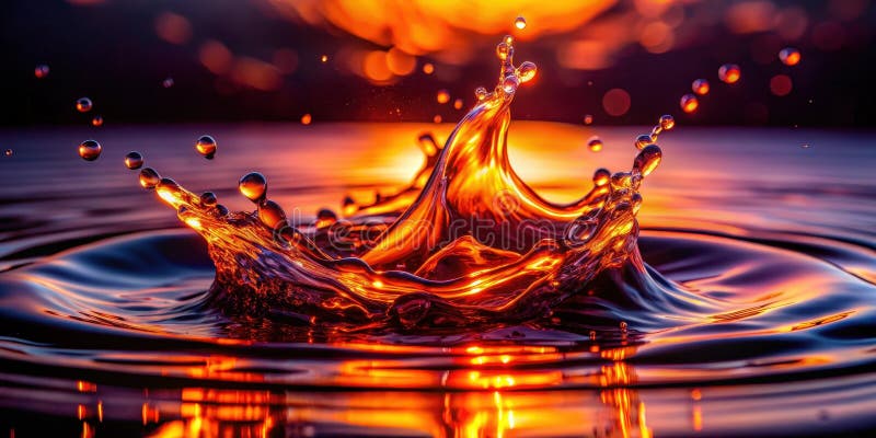 Liquid Fire a Dramatic Water Drop Impact at Sunset. Generative AI Stock ...