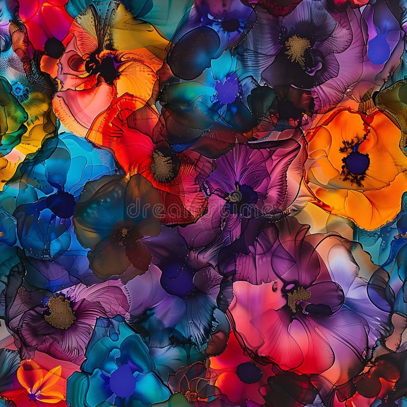 Alcohol Ink Saturated Florals on a Seamless Tile Stock Illustration ...