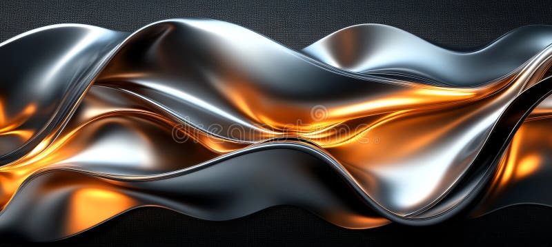 Liquid Flowing Silver and Gold. Abstract Metallic Ripples and Glowing ...