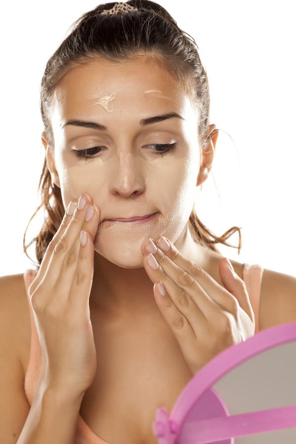 Liquid foundation apply stock photo. Image of beautiful - 86076036