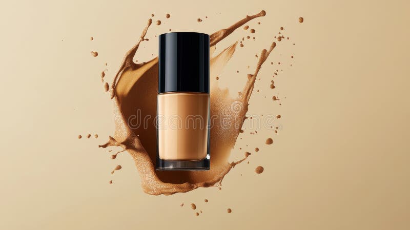 Liquid Foundation Bottle on Beige Splash, Makeup Concept Stock Photo ...